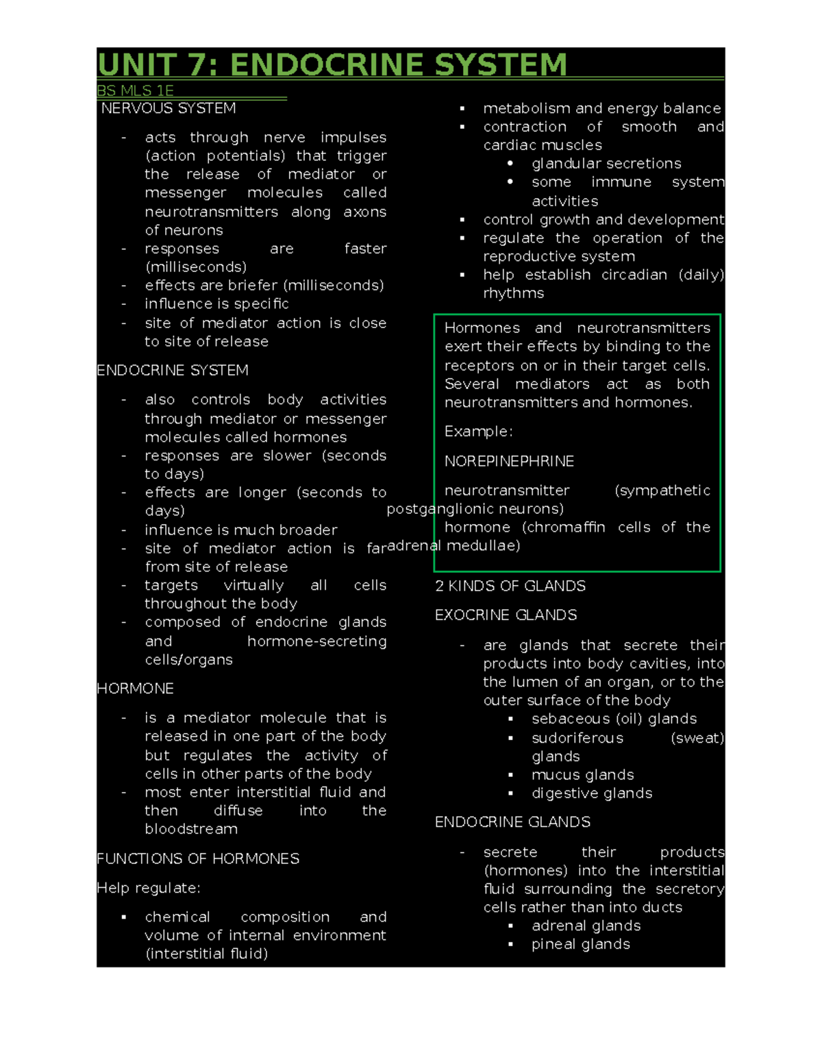 Endocrine System - BS MLS 1E NERVOUS SYSTEM acts through nerve impulses ...