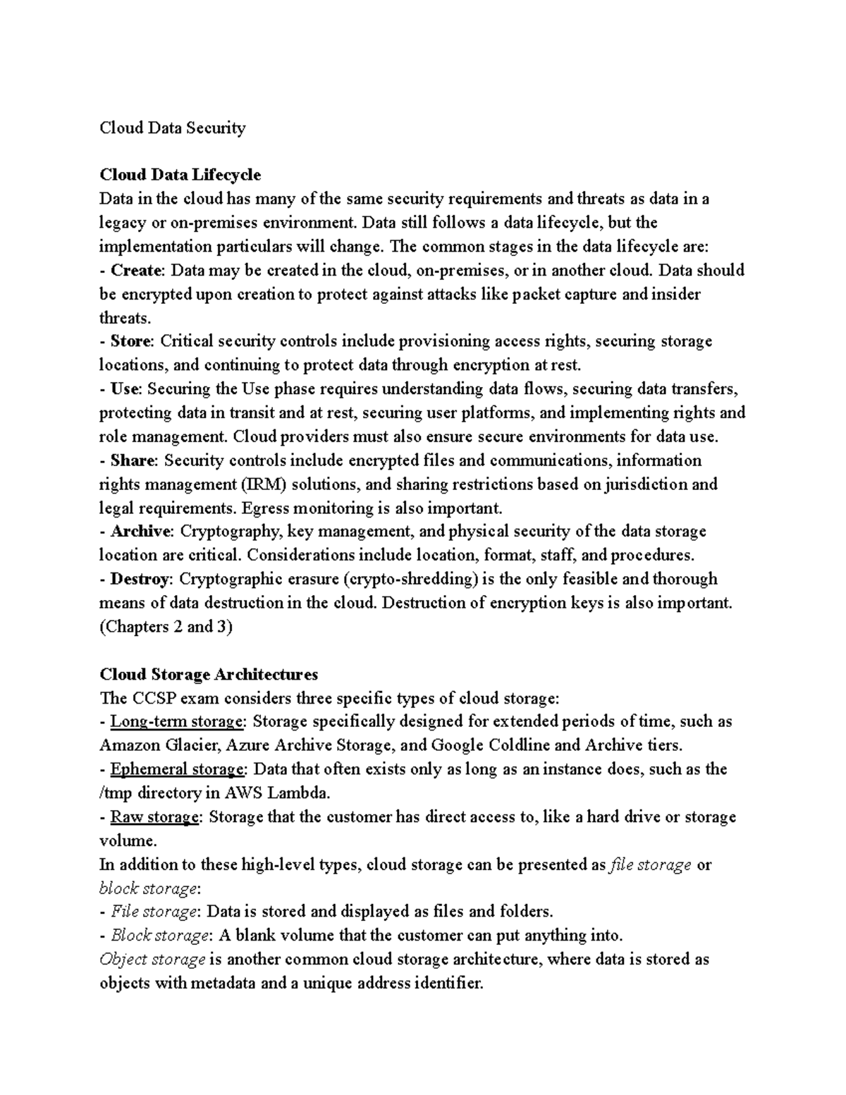 Book Mike Chapple simple CH-3 - Cloud Data Security Cloud Data ...