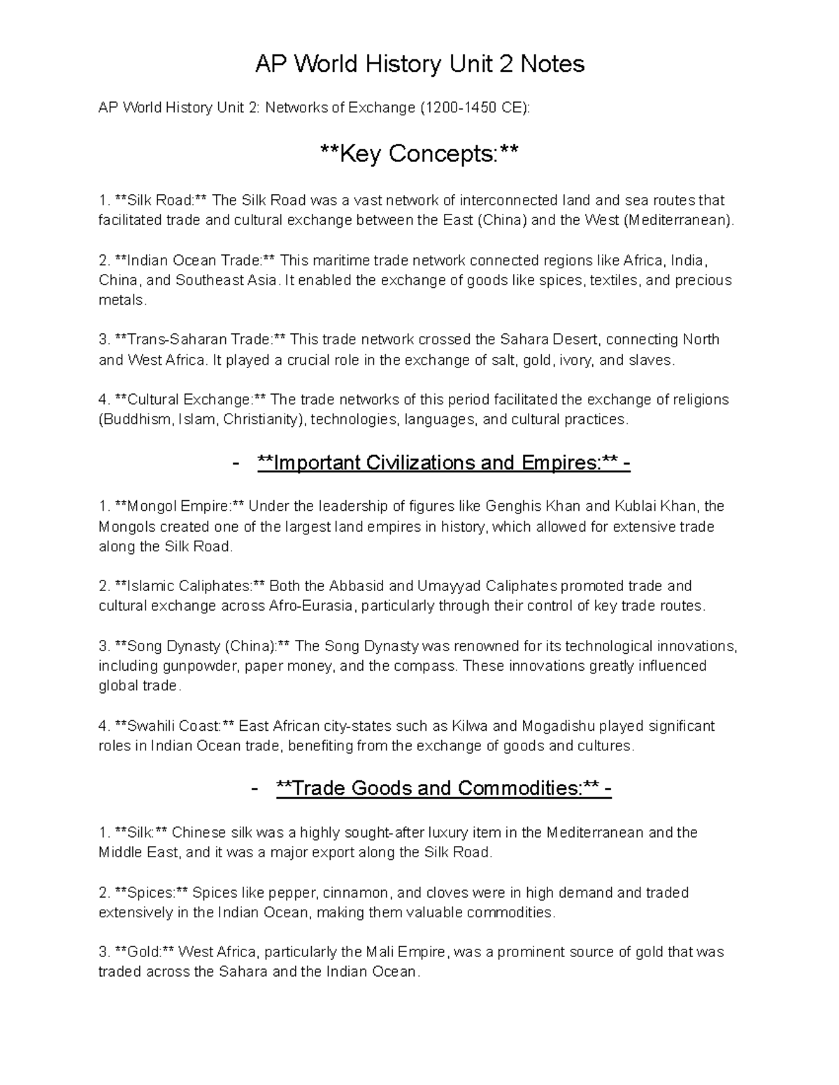 AP History Unit 2 Notes - AP World History Unit 2 Notes AP World ...