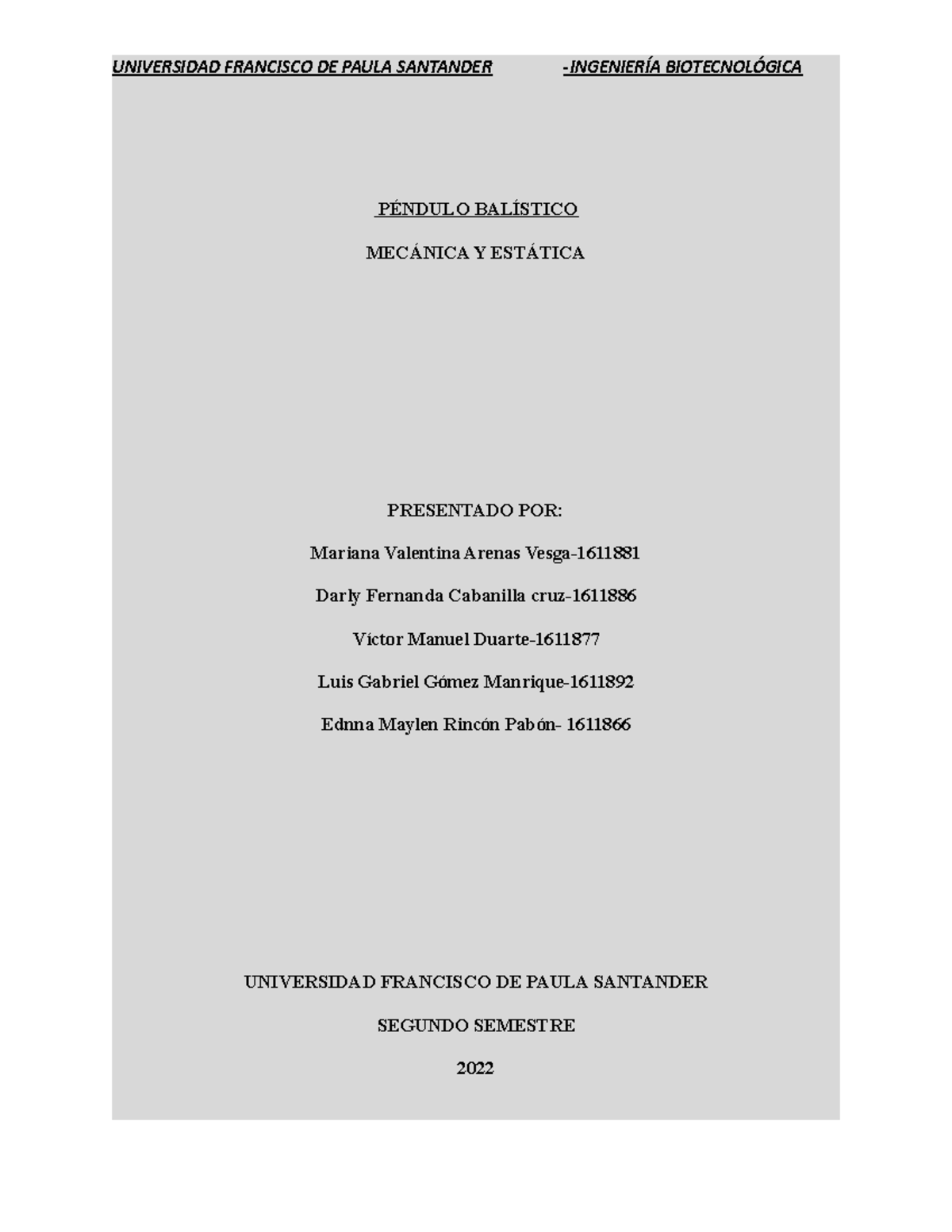 Pendulo balistico laboratorio - PÉNDULO BALÍSTICO MECÁNICA Y ESTÁTICA ...