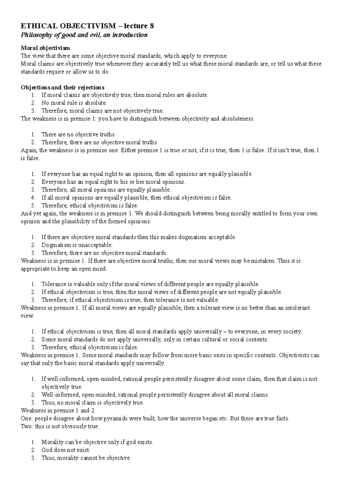 Moral Objectivism - ETHICAL OBJECTIVISM – lecture 8 Philosophy of good ...