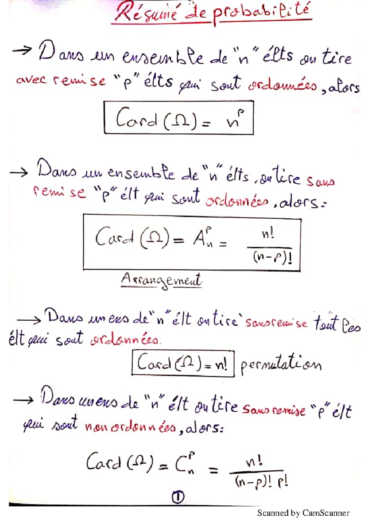 Resume proba - Résuine de probabilité Dans un ensemble on tire avec remise élts sin sout ...