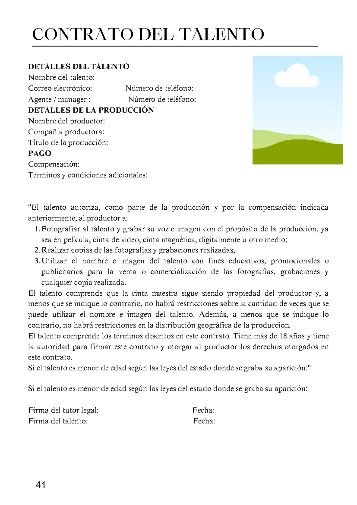 Green Monotone Actor Cover Letter - "El talento autoriza, como parte de ...