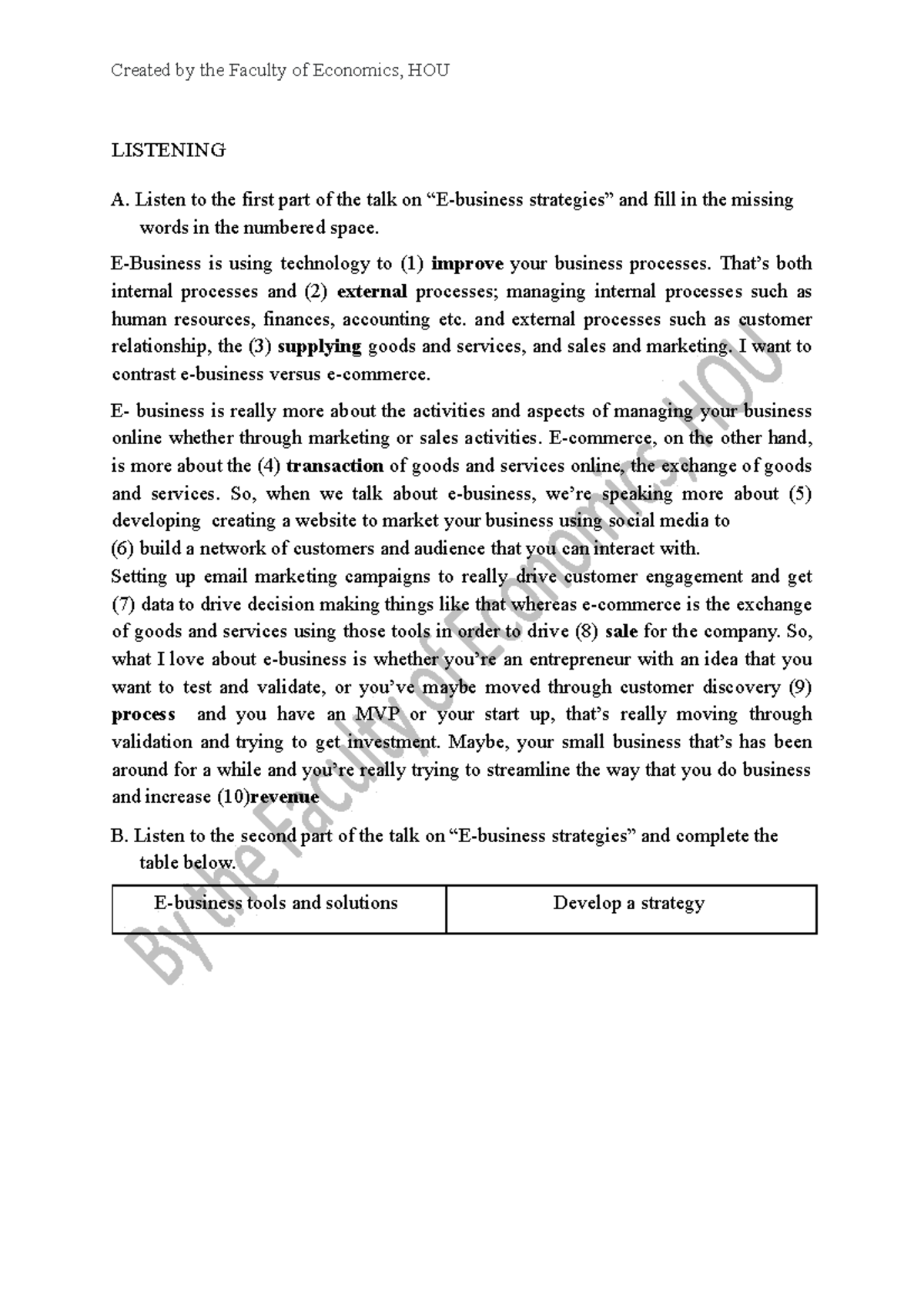 Listening Practice-Unit 3 - Created by the Faculty of Economics, HOU ...