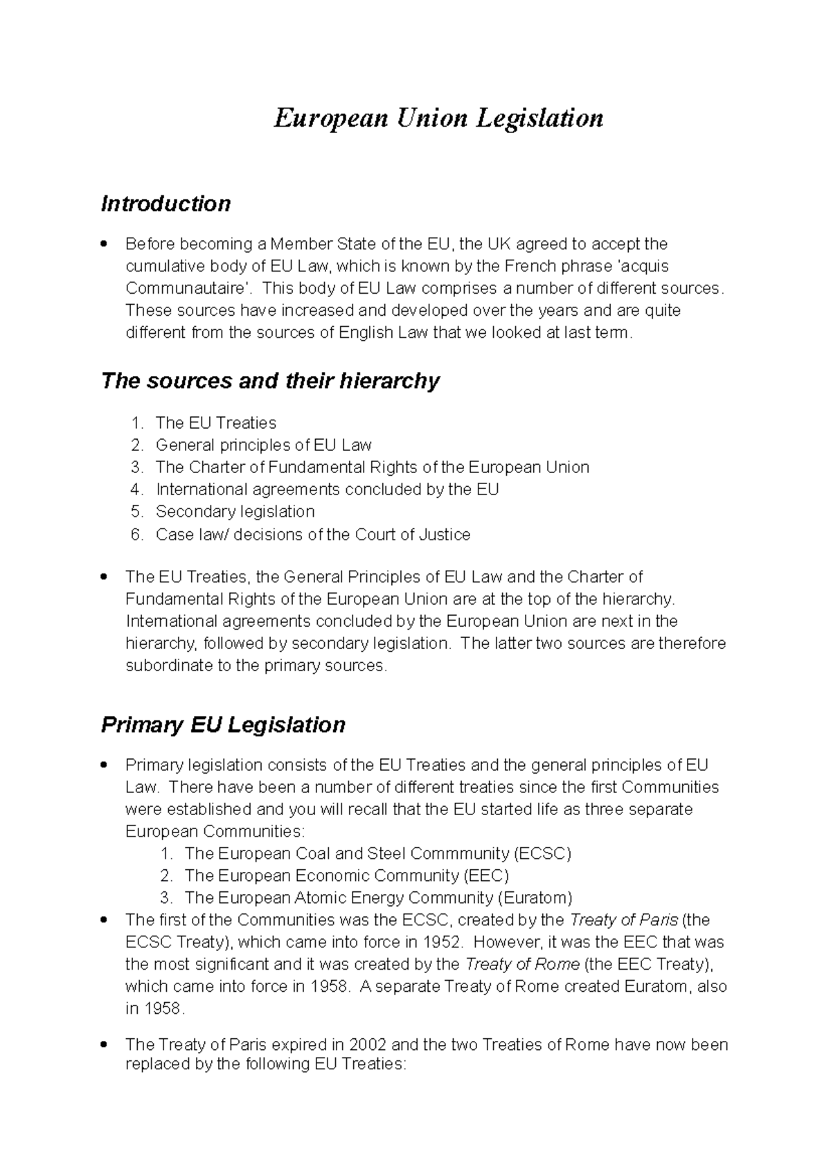 European Union Legislation - European Union Legislation Introduction ...