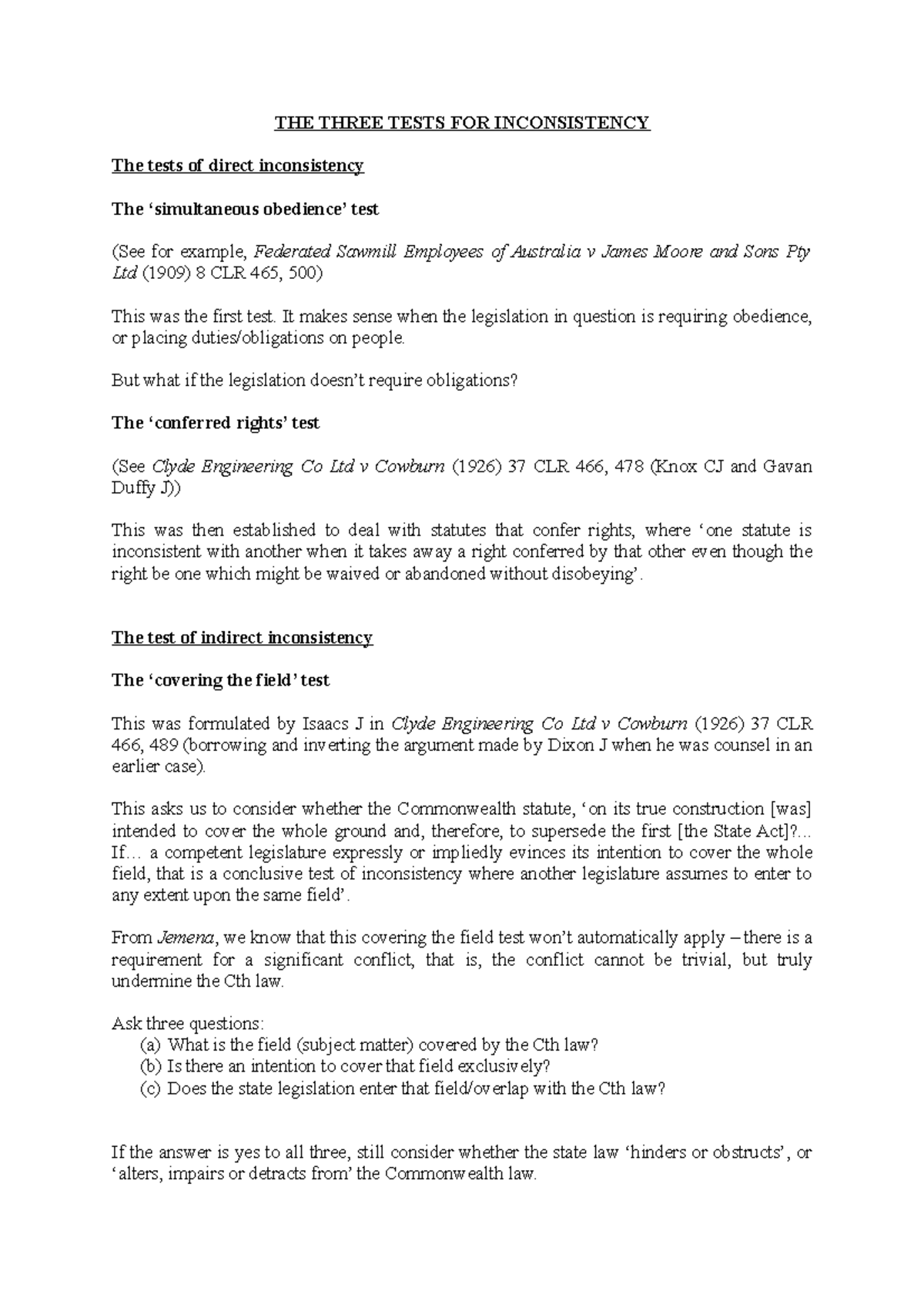 The three tests for inconsistency course note - THE THREE TESTS FOR ...