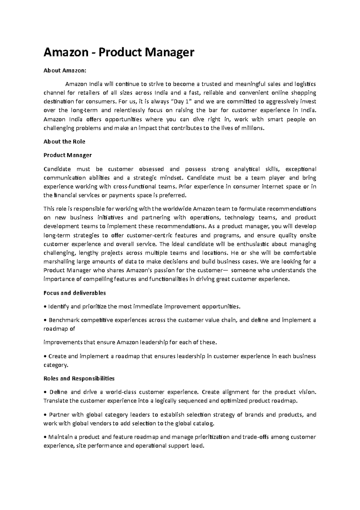 Amazon - its perfect - Amazon - Product Manager About Amazon: Amazon ...