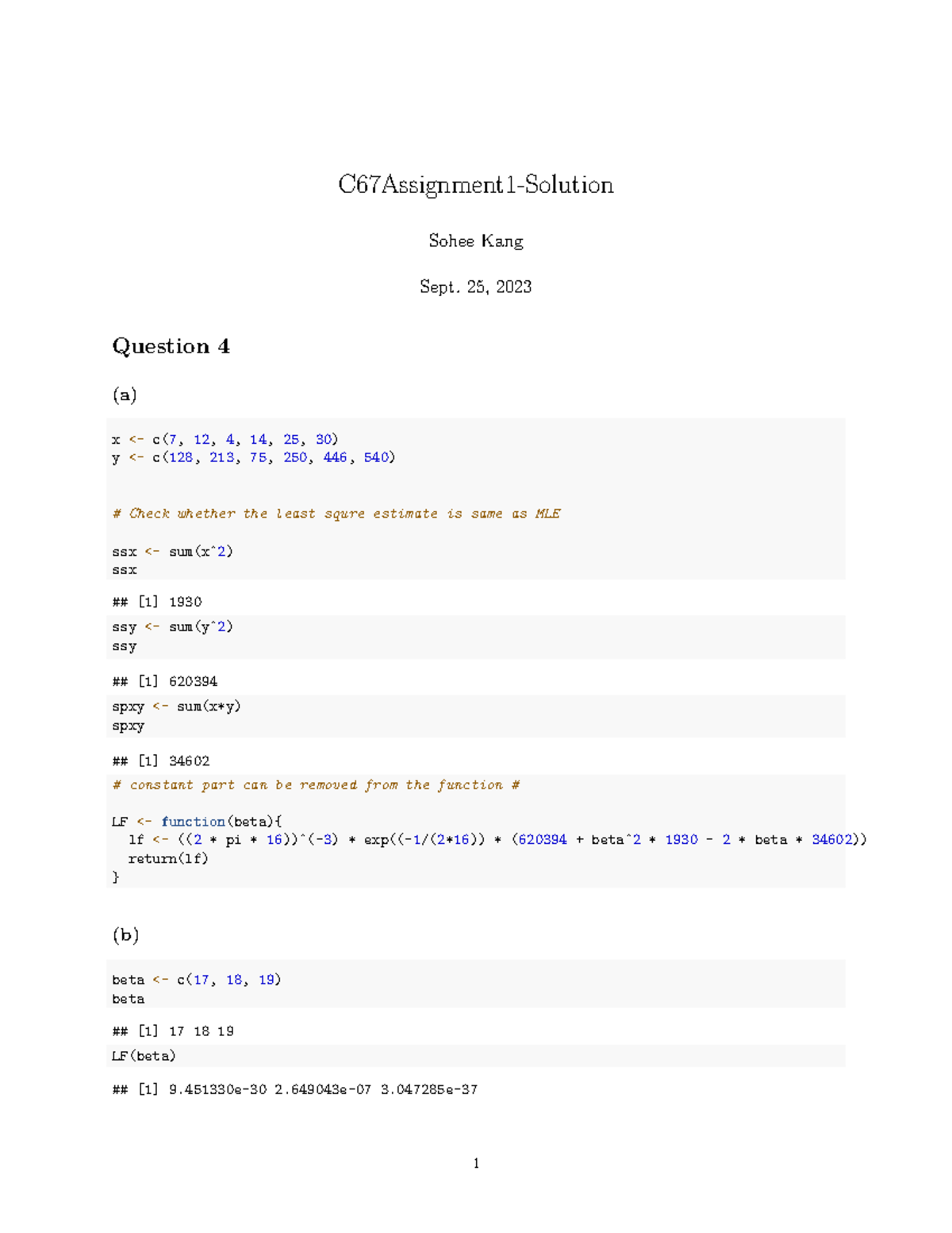 Assign 1-Q4Q6 - ceccec - C67Assignment1-Solution Sohee Kang Sept. 25, 2023 Question 4 (a) x