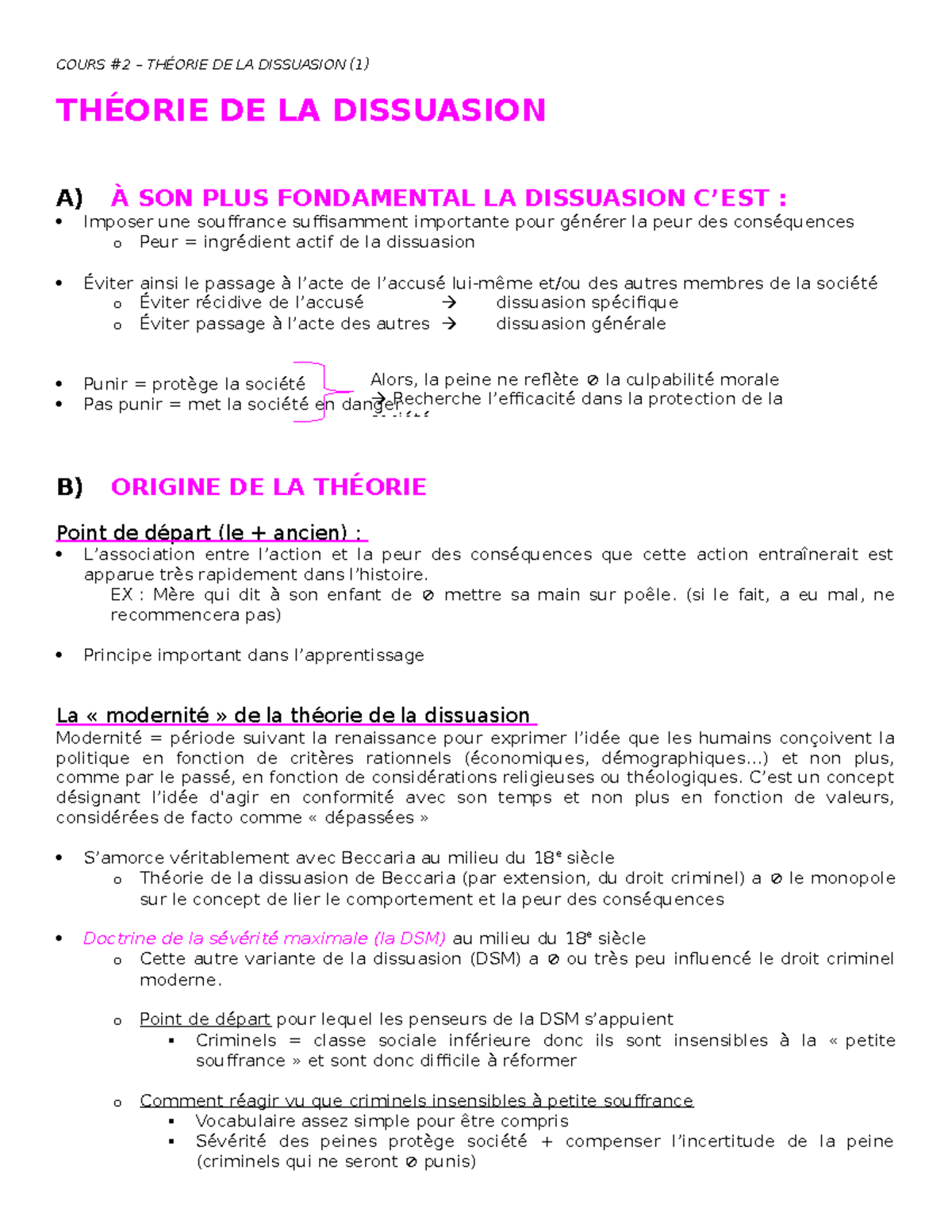 Notes - Cours #2 (Théorie de la dissuasion) - COURS #2 – THÉORIE DE LA ...