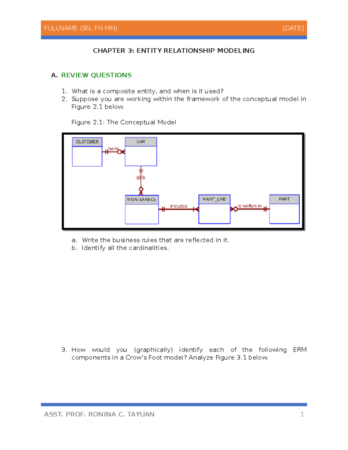 03 - hehe - CHAPTER 3: ENTITY RELATIONSHIP MODELING A. REVIEW QUESTIONS ...
