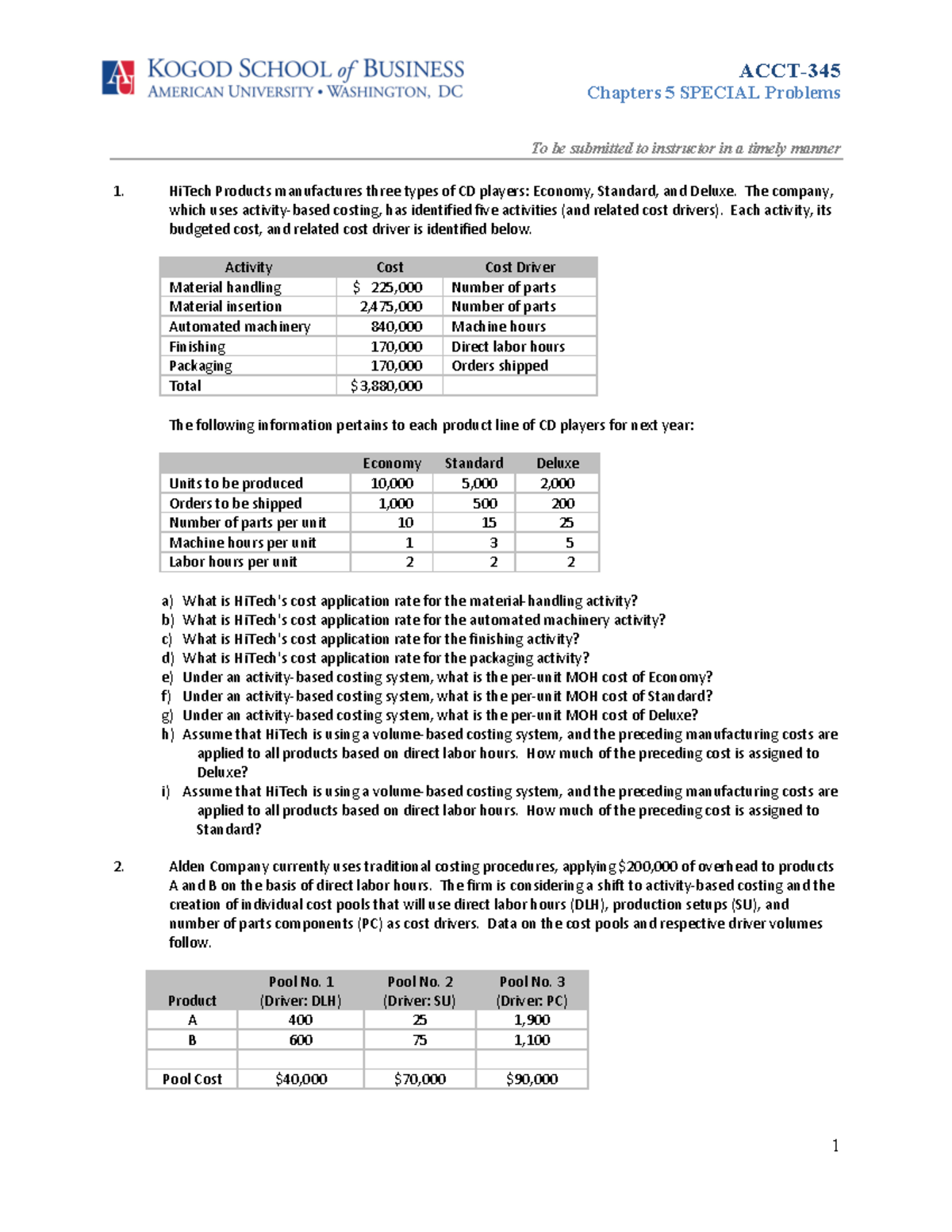 Chapter 05 Practice problemspdf - ACCT- Chapters 5 SPECIAL Problems To be submitted to ...