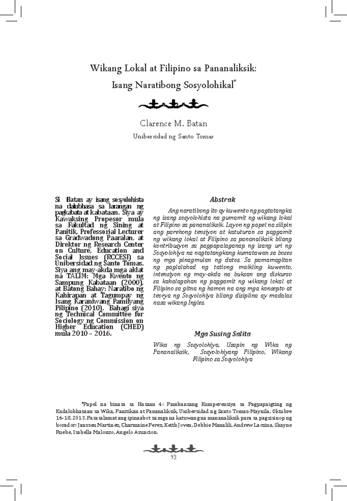 Hasaan Journal Tomo II 2015 107 115 - Wikang Lokal at Filipino sa ...