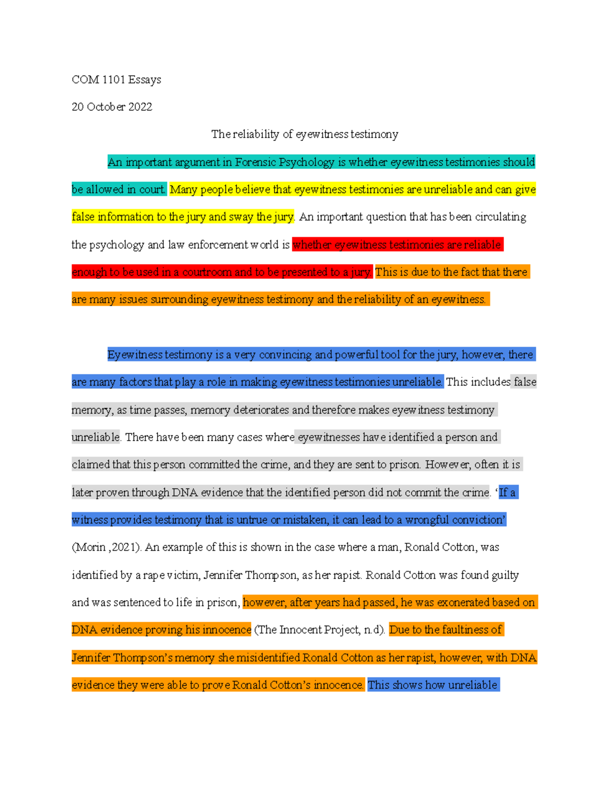 Argumentative essay complete - COM 1101 Essays 20 October 2022 The ...
