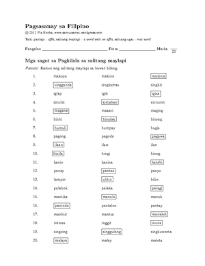 Salitang-maylapi 4-1 - Activity Sheets - Pagsasanay sa Filipino © c ...