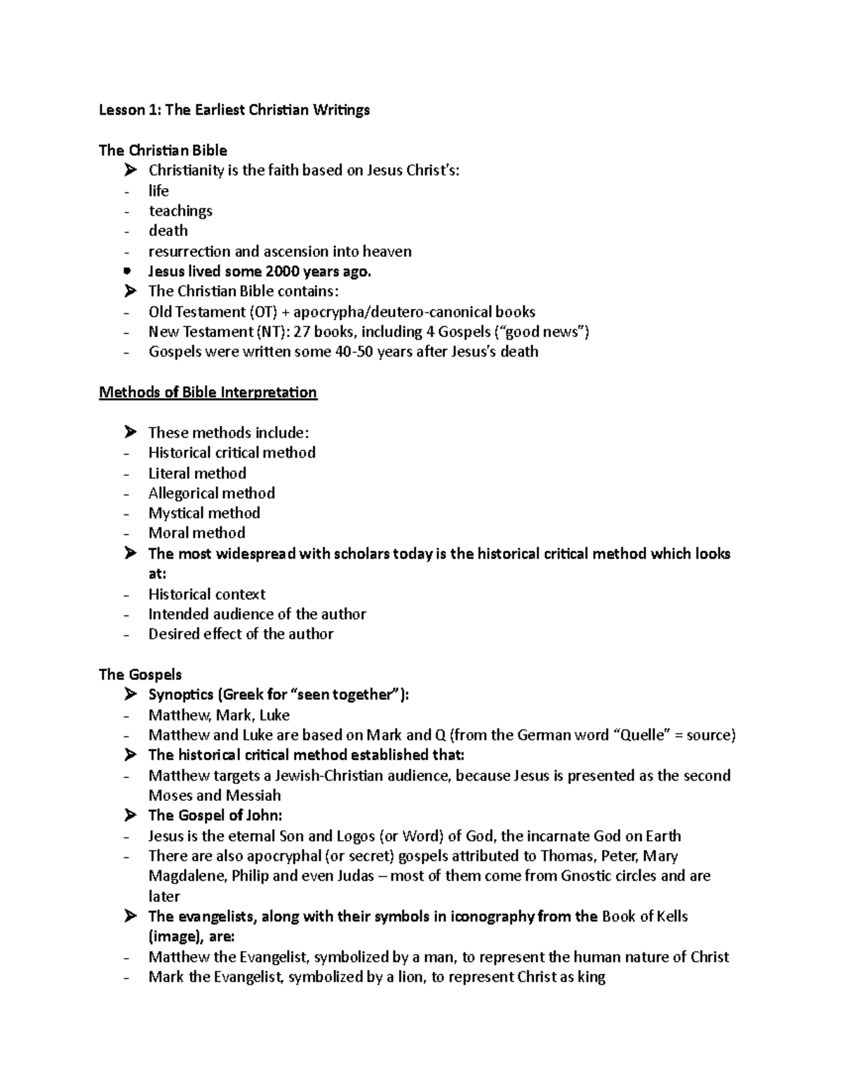 Notes - Lesson 1 and 2 - Lesson 1: The Earliest Christian Writings The ...