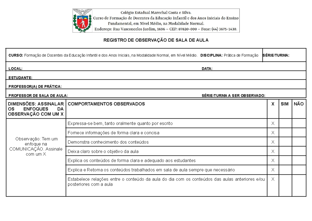 Registro DE Observação DE SALA DE AULA 2º ANO - REGISTRO DE OBSERVAÇÃO ...