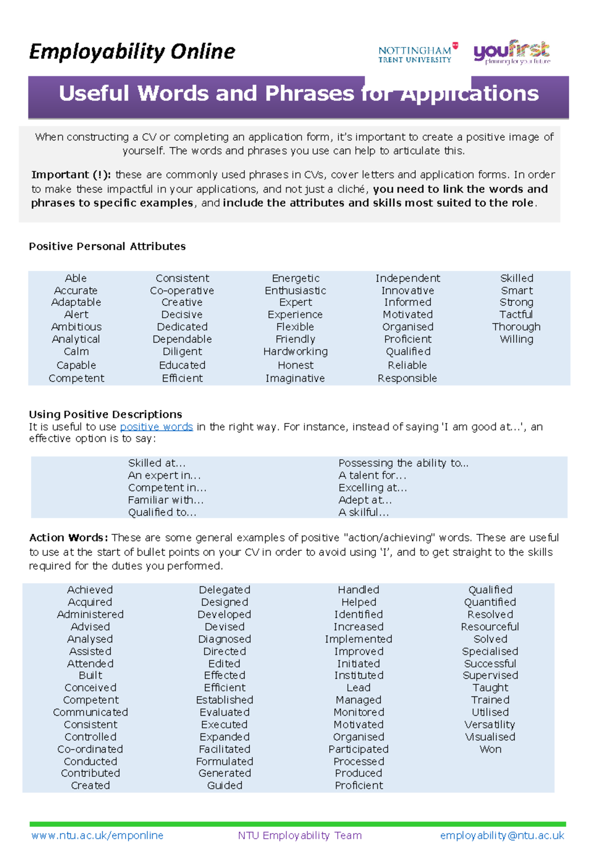 Useful words and phrases - Employability Online Positive Personal ...
