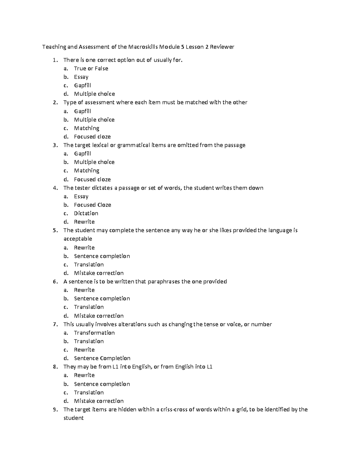 Teaching and Assessment of the Macroskills Module 5 Lesson 2 Reviewer ...