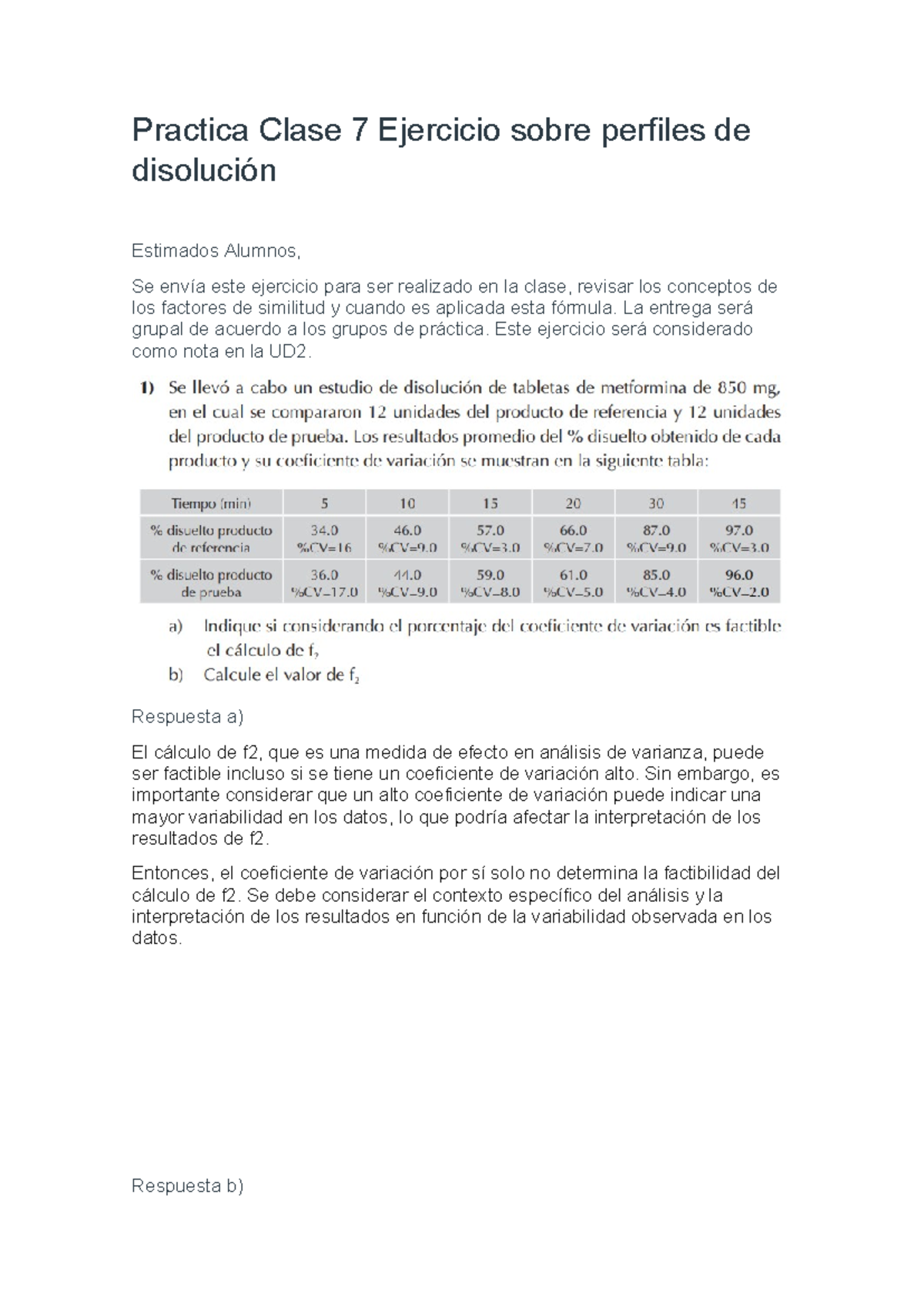 Practica Clase 7 Ejercicio sobre perfiles de disolución - Practica Clase 7 Ejercicio sobre ...