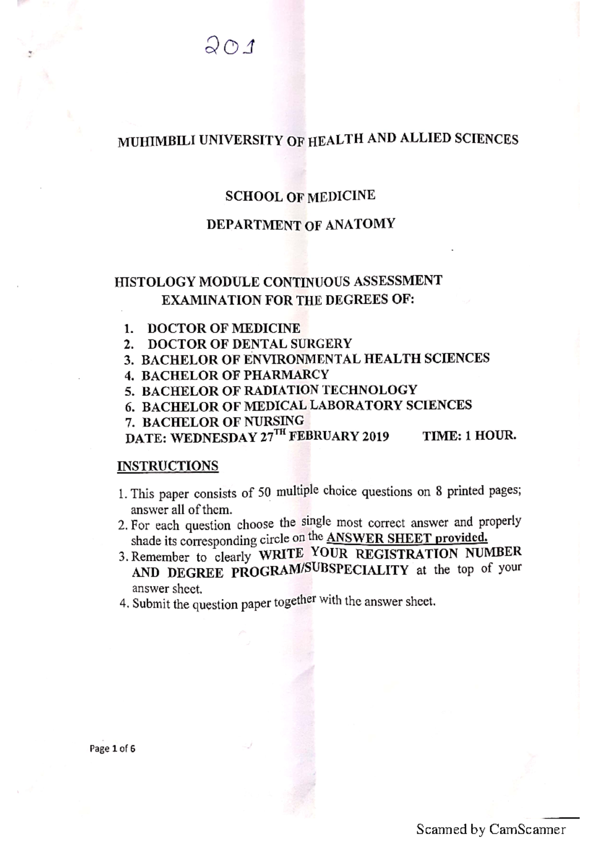 Histology CAT 1 (2019 ) - Medical doctor - Studocu