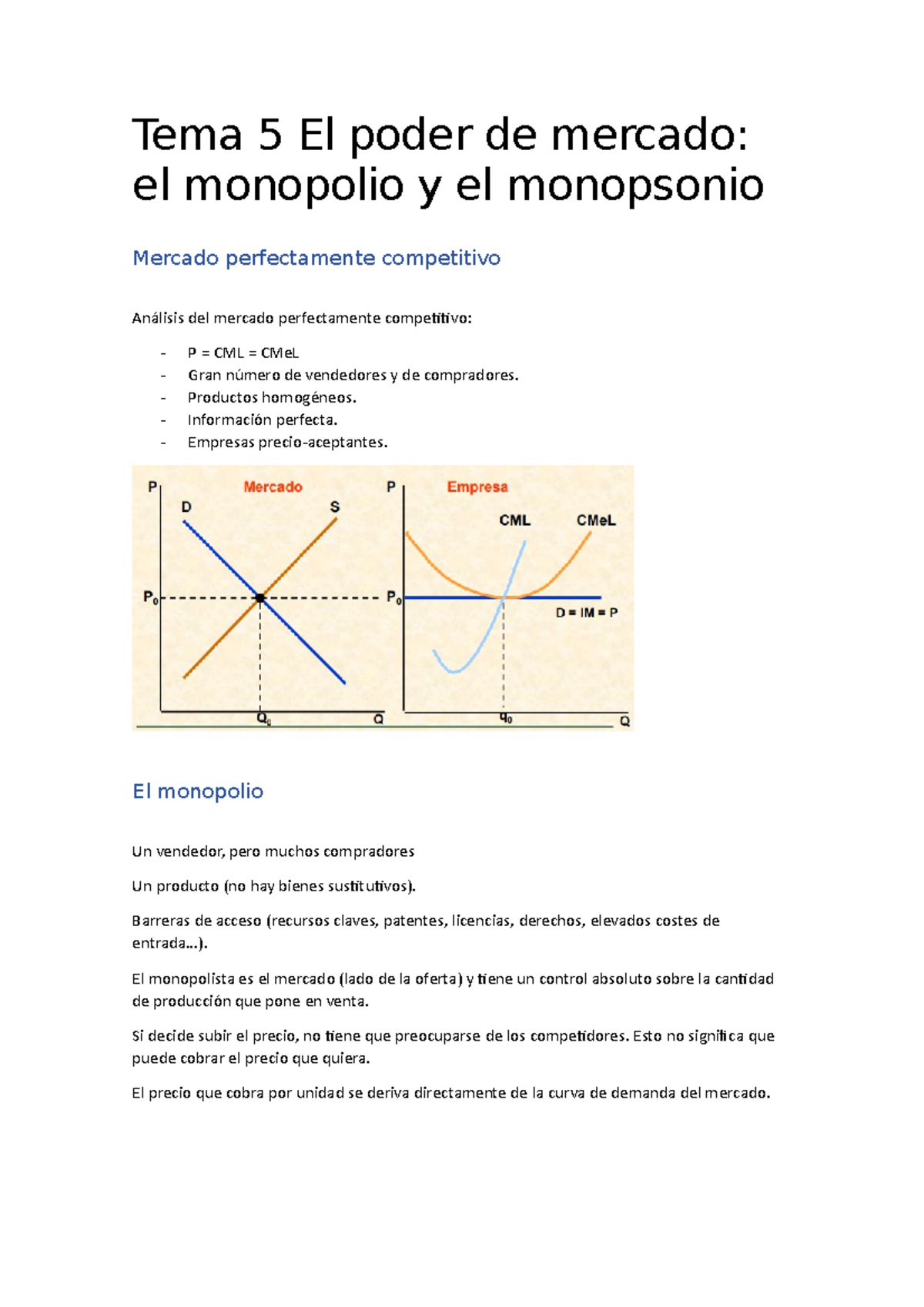 Tema 5 El poder de mercado - Tema 5 El poder de mercado: el monopolio y ...