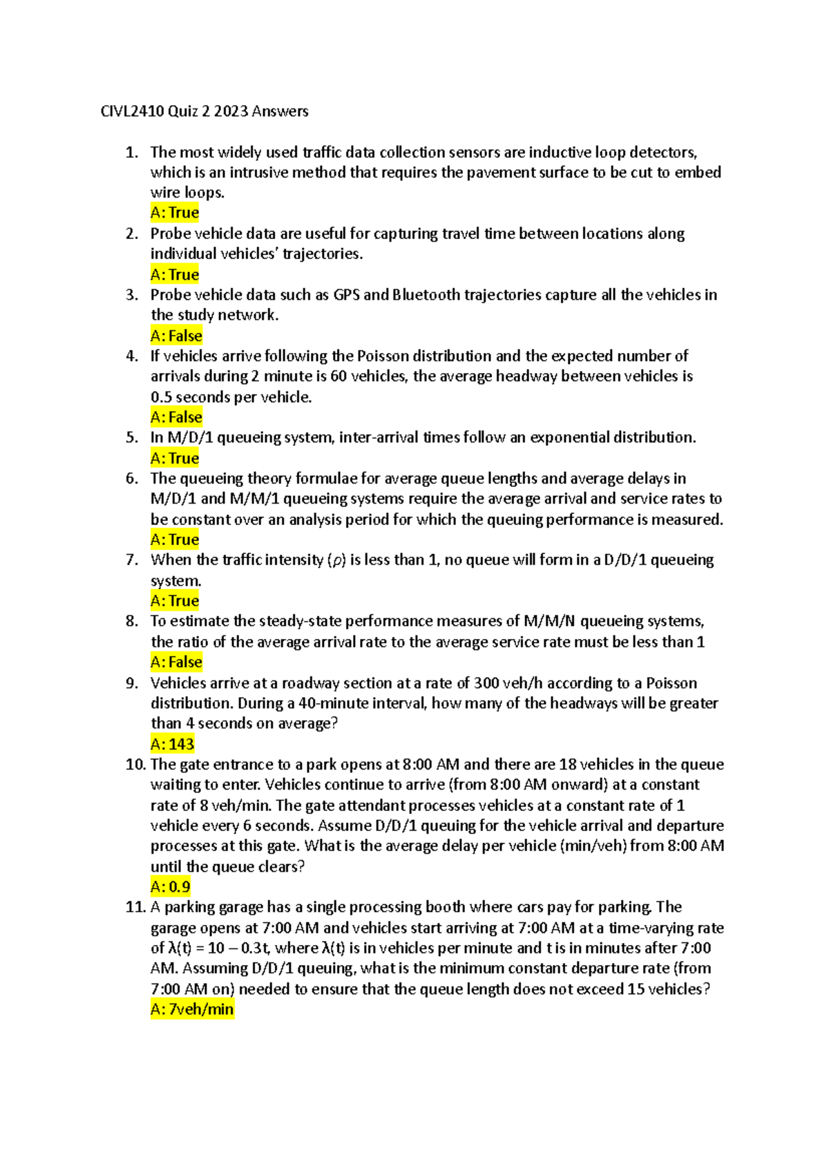 Transport Quiz 2 Answers - CIVL2410 Quiz 2 2023 Answers The most widely ...