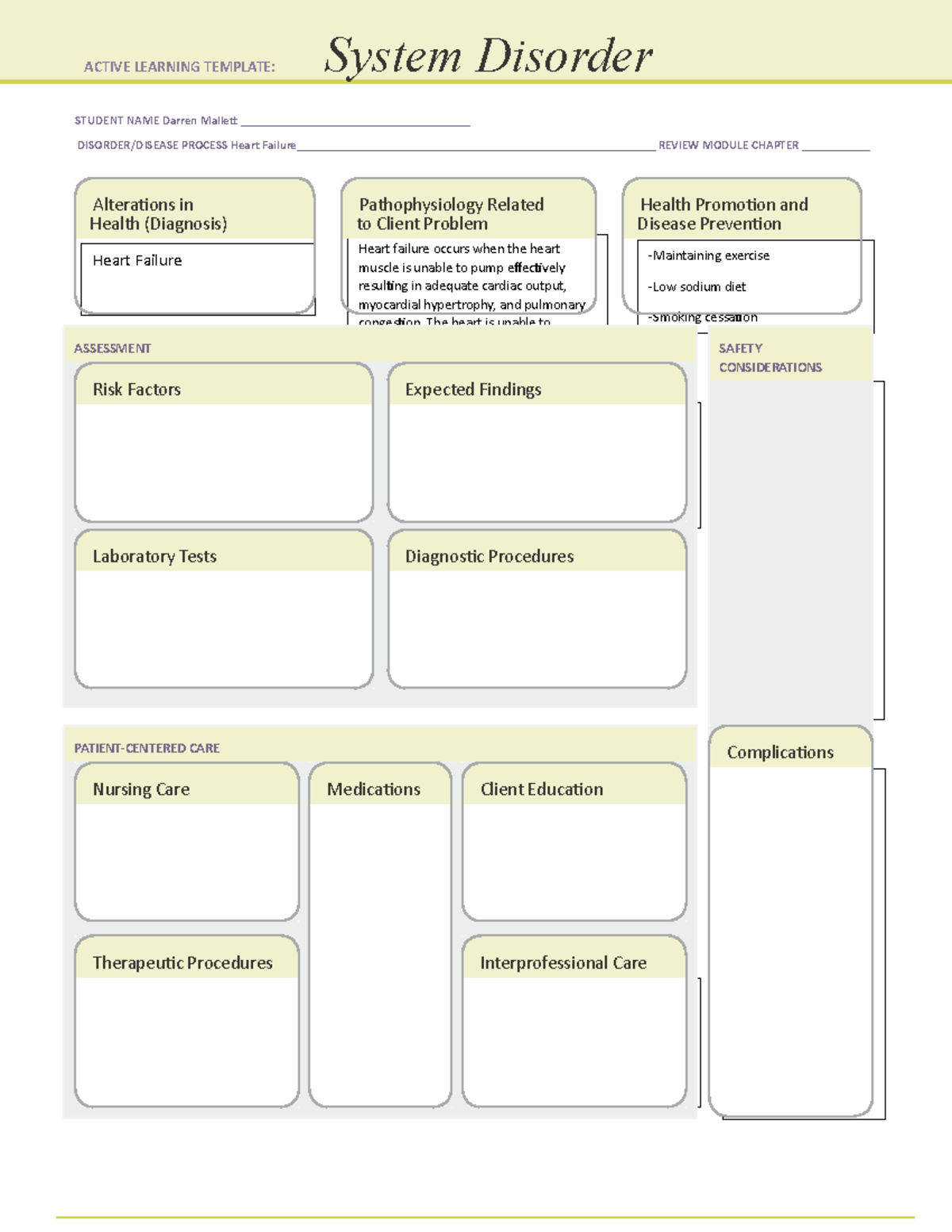 System Disorder HF - ATI Template - STUDENT NAME Darren Mallett - Studocu