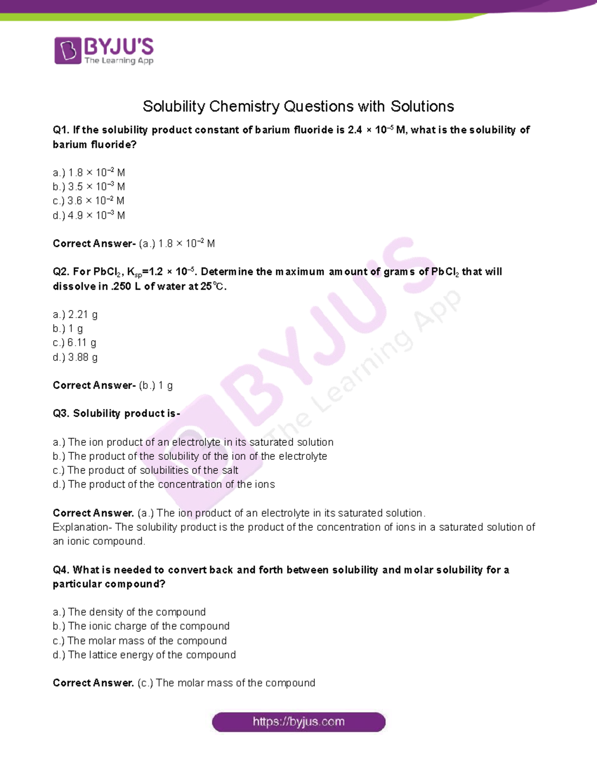 Solubility-Questions - Solubility Chemistry Questions with Solutions Q1 ...