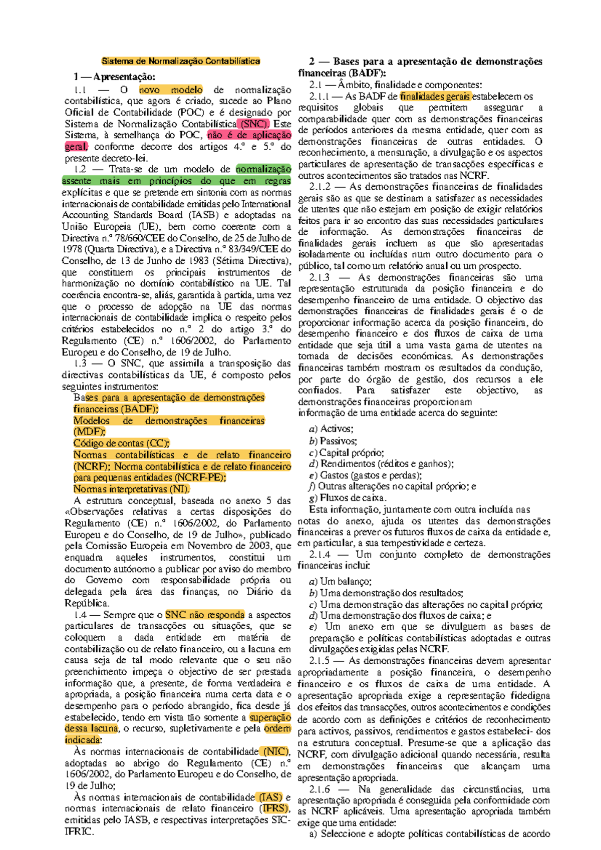 BADF - apontamentos - Sistema de Normalização Contabilística 1 ...