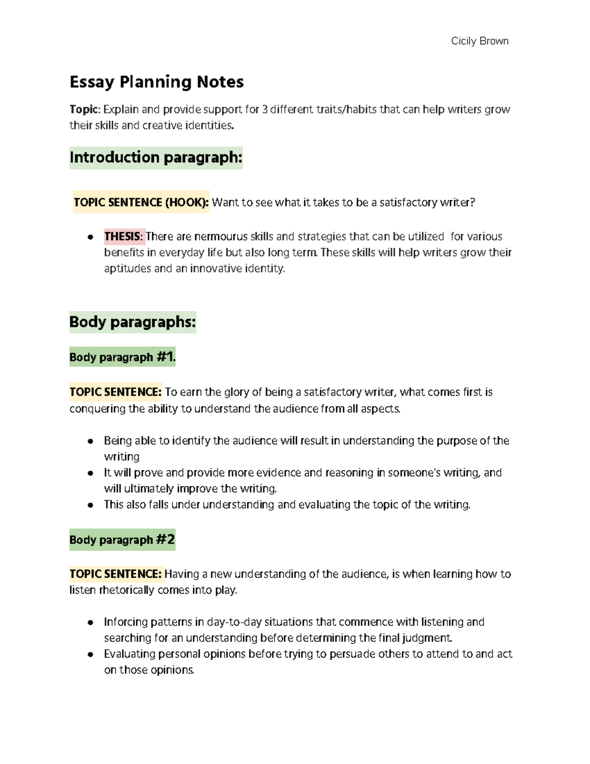 Cicily Brown- Essay Planning Notes - Cicily Brown Essay Planning Notes ...