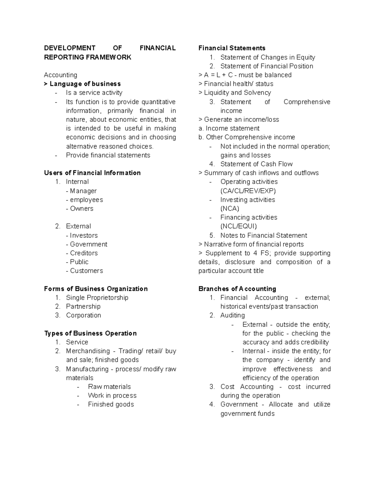 CFAS - DEVELOPMENT OF FINANCIAL REPORTING FRAMEWORK Accounting ...