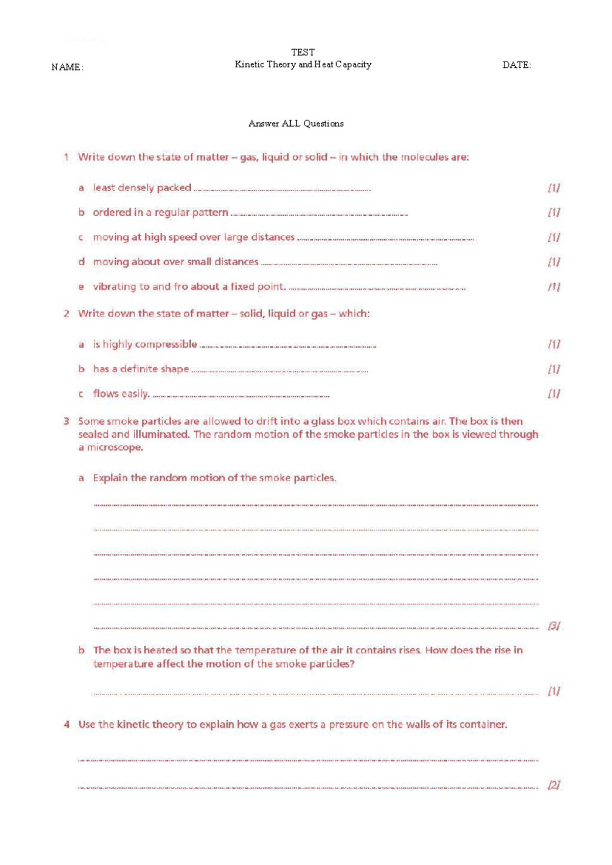 TEST Kinetic Theory and Heat Capacity - Organic chemistry - /1/ /1/ /1 ...