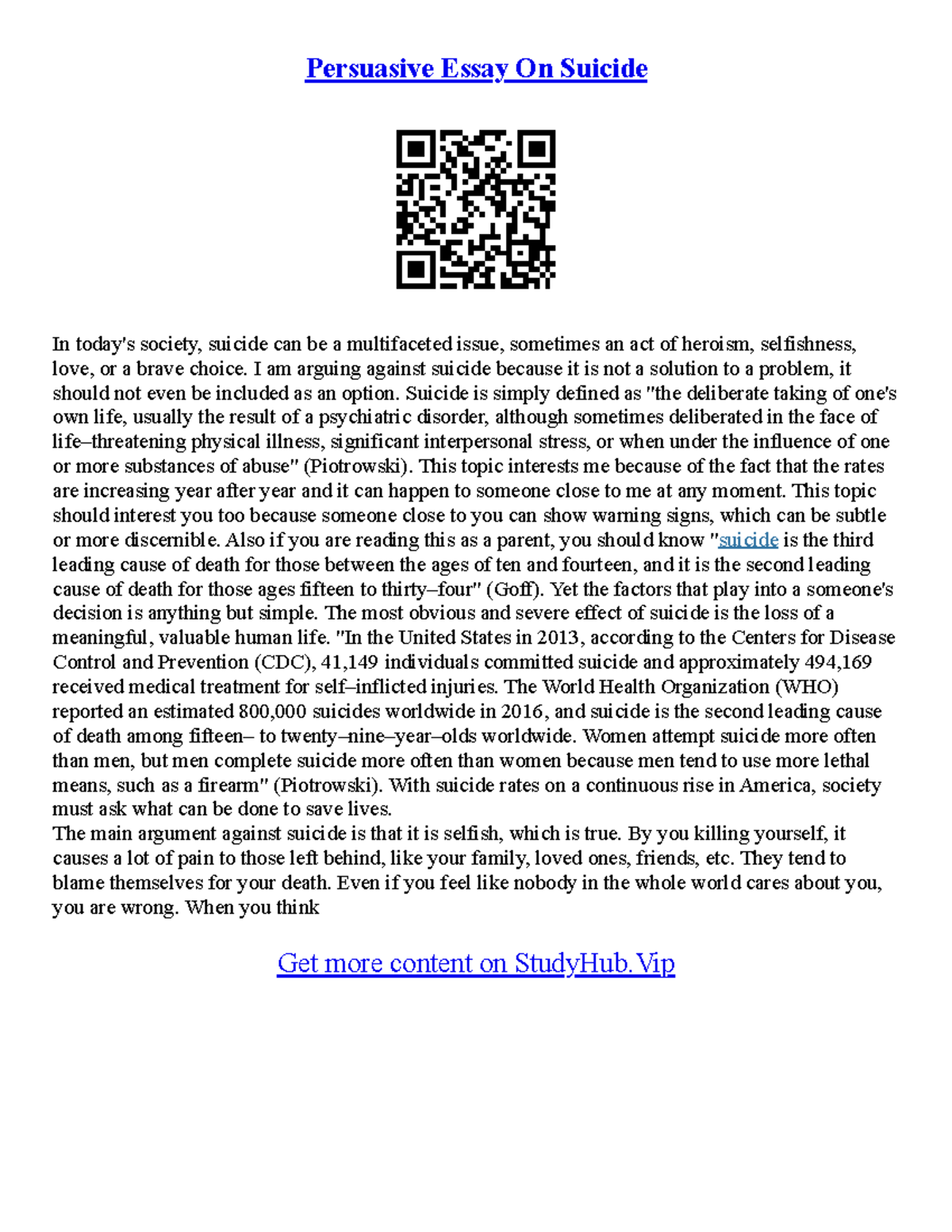 Persuasive Essay Idea - Persuasive Essay On Suicide In today's society ...