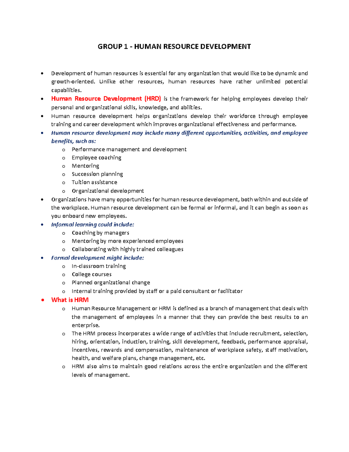 Reviewer FOR Human Resource - GROUP 1 - HUMAN RESOURCE DEVELOPMENT ...