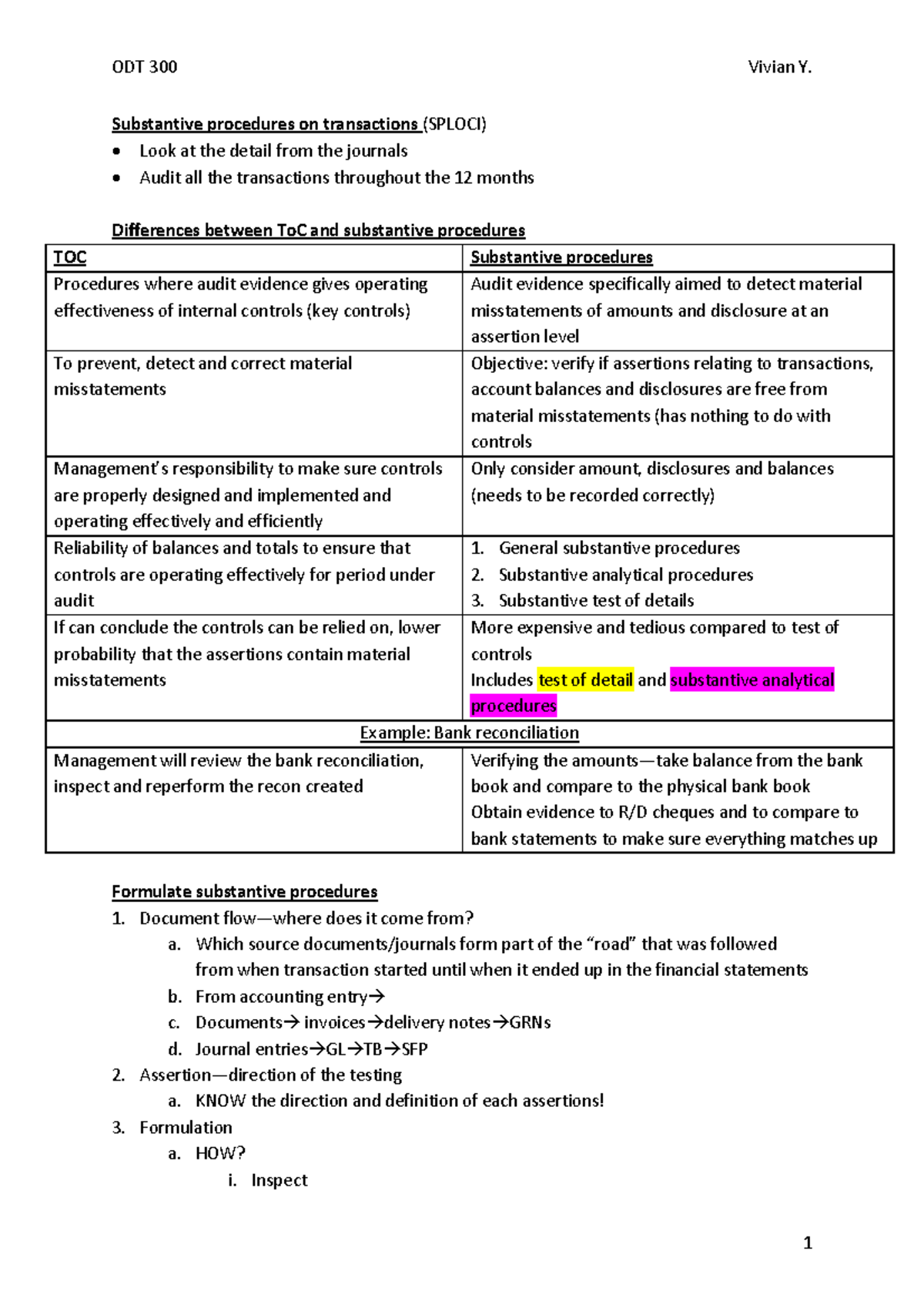 Substantive Procedures On Transactions Which Source Documents