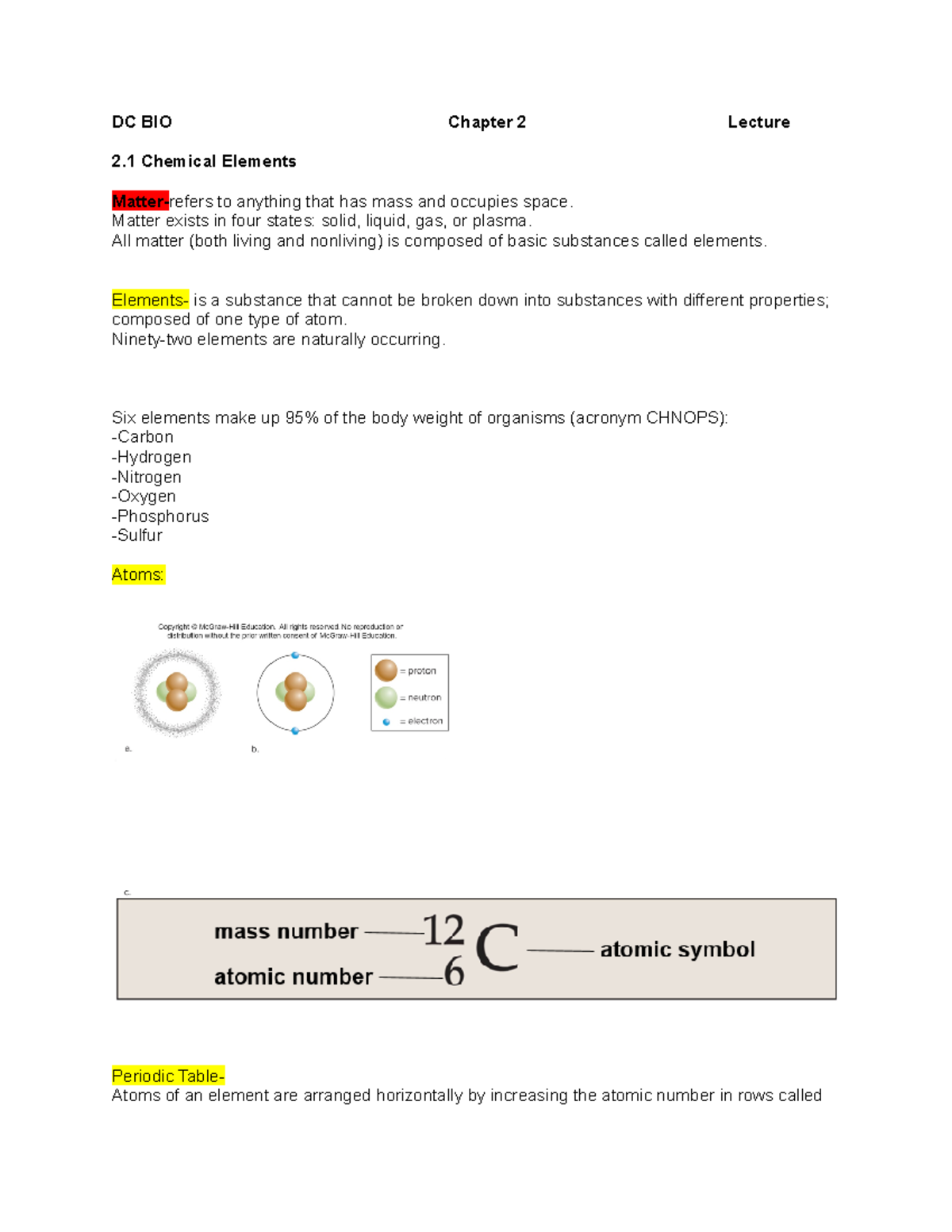 Dcbio Chapter 2 Lecture 1 - DC BIO Chapter 2 Lecture 2 Chemical ...