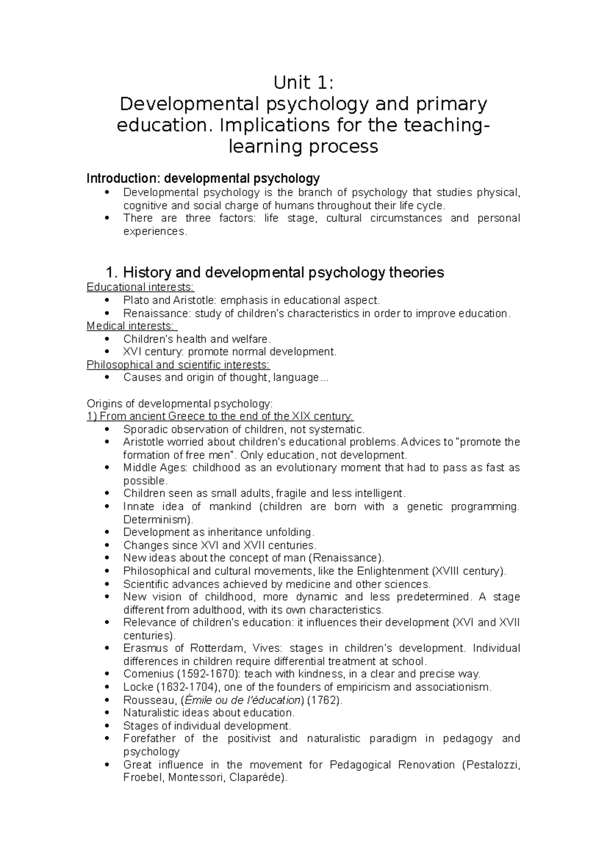 Psicología del desarrollo tema 1 - Unit 1: Developmental psychology and ...