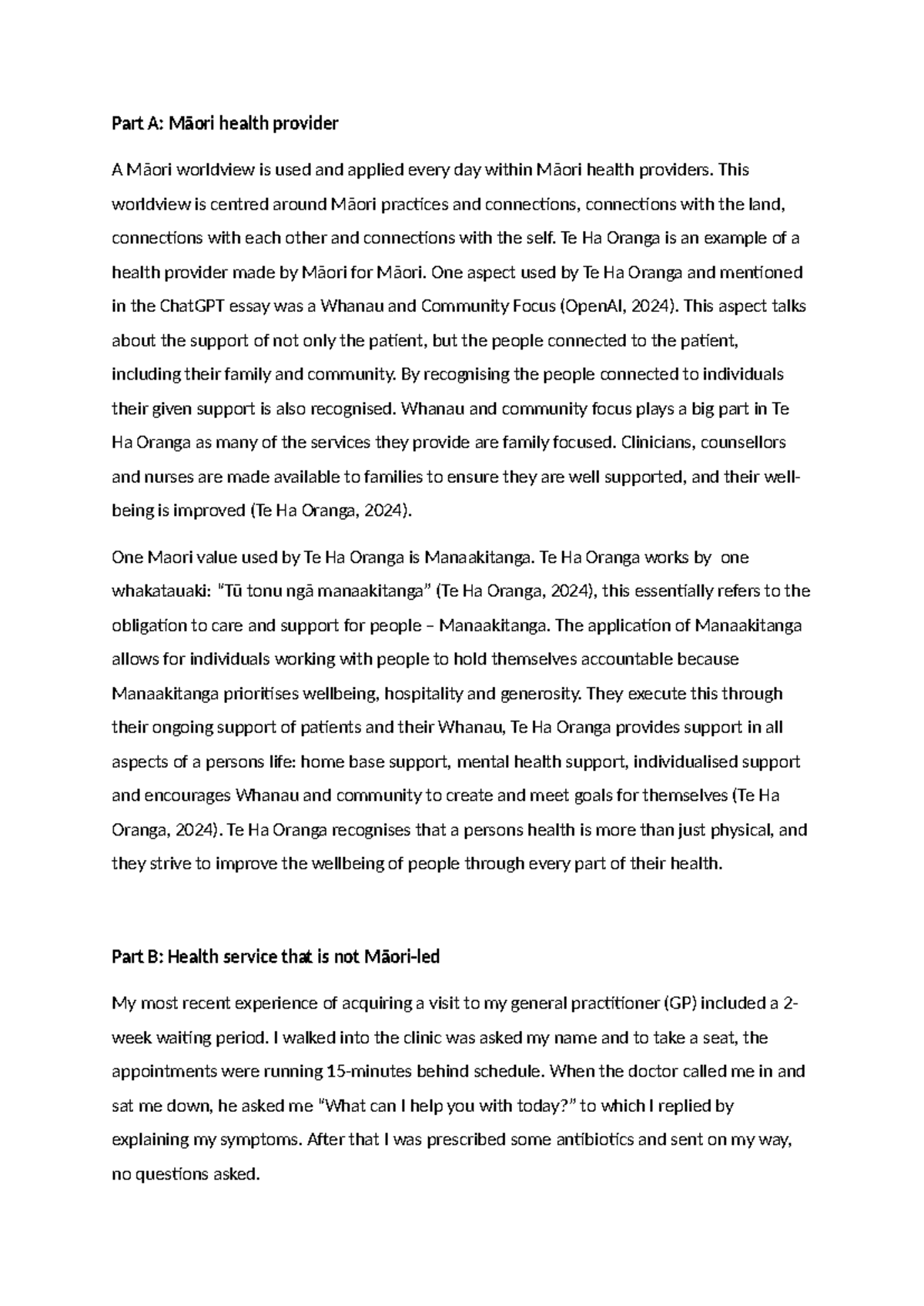 201 A1 - Essay 1 in maori health on the values used in maori-run health ...