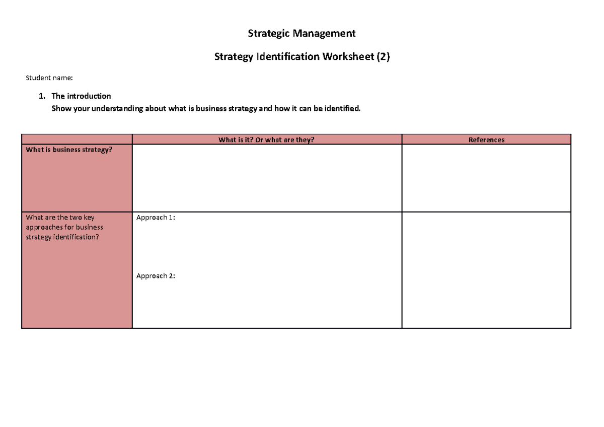 Strategy identification Worksheet - Strategic Management Strategy ...