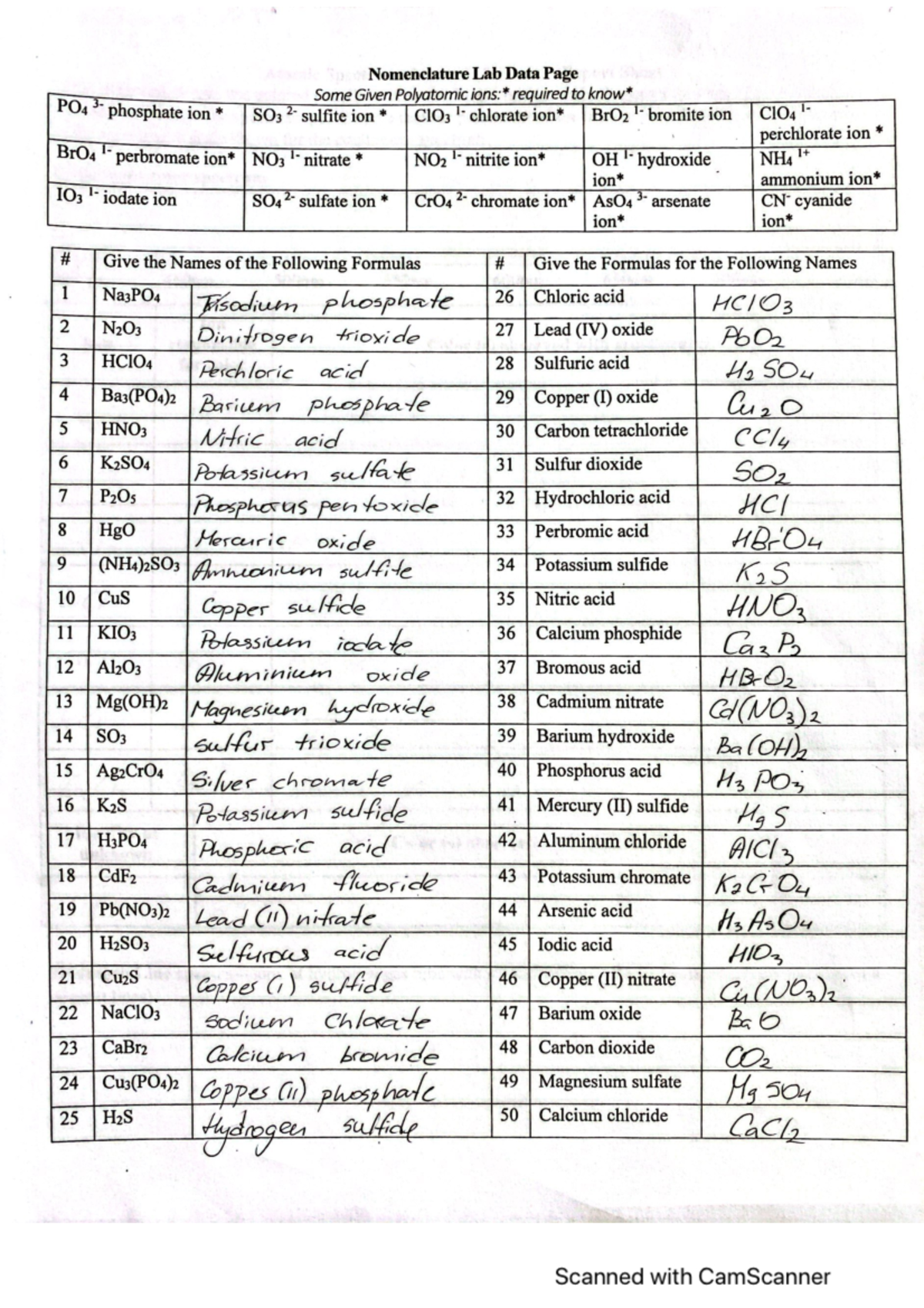 nomenclature lab - Nomenclature Lab Data Page Some Given Polyatomic ...