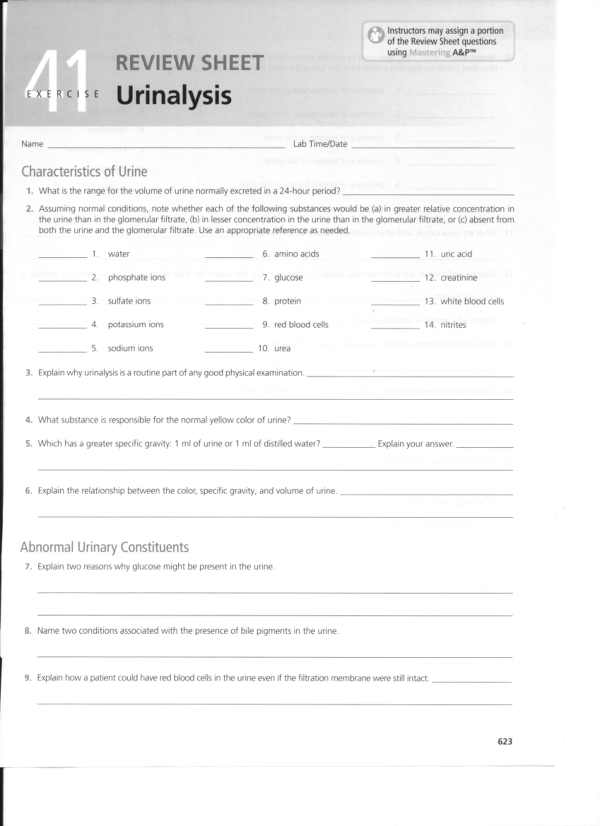 Lab Urinanalysis Review Sheet Assignment - BS 104 - Studocu