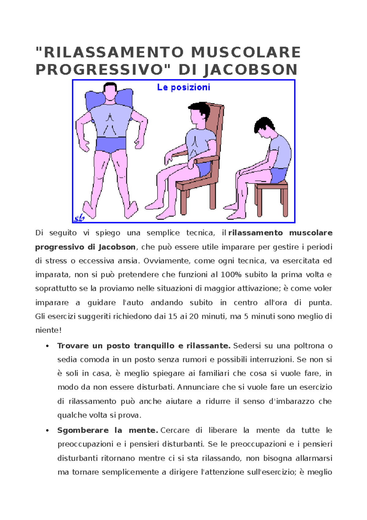 Rilassamento Muscolare Progressivo - "RILASSAMENTO MUSCOLARE ...