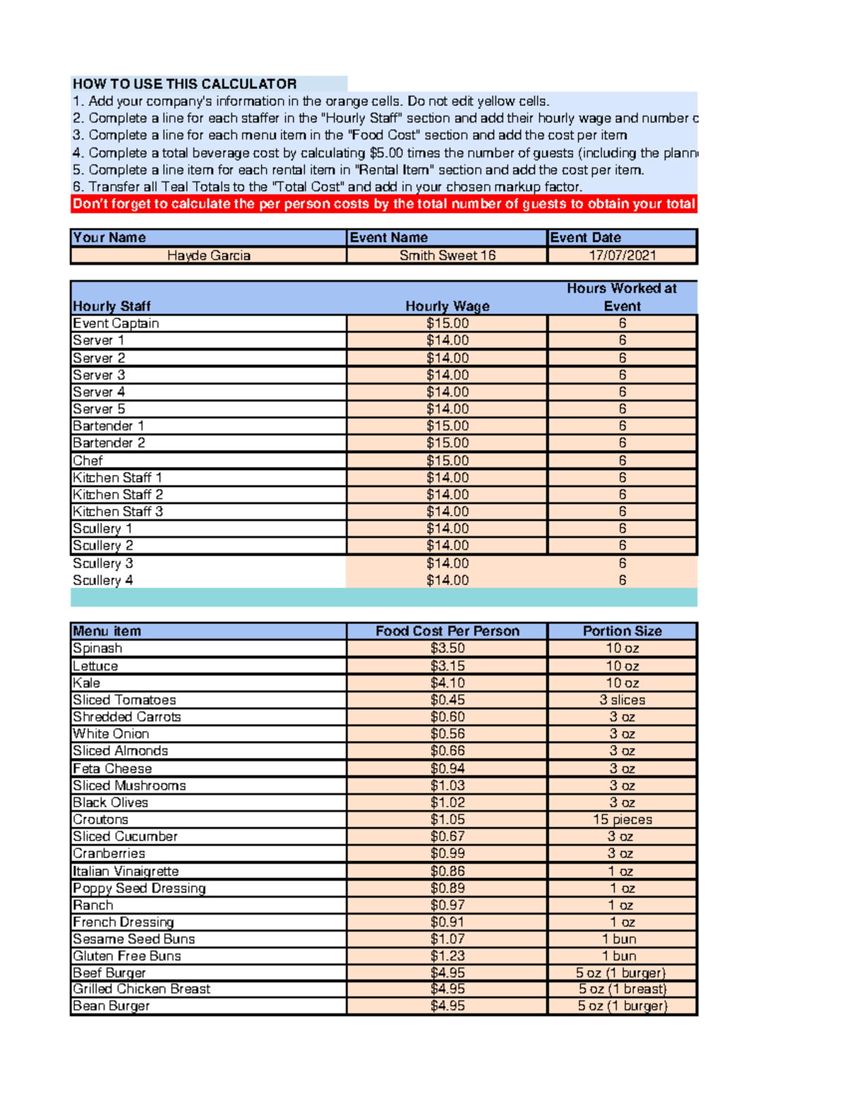 Pricing Events Worksheet-1 - HOW TO USE THIS CALCULATOR Complete a line ...