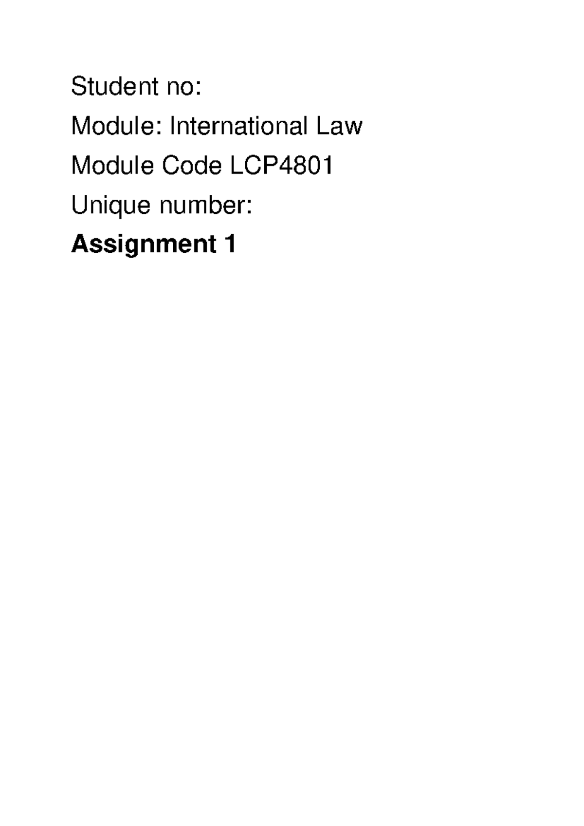 Student no.docx lcp 4801 - Student no: Module: International Law Module Code LCP Unique number ...