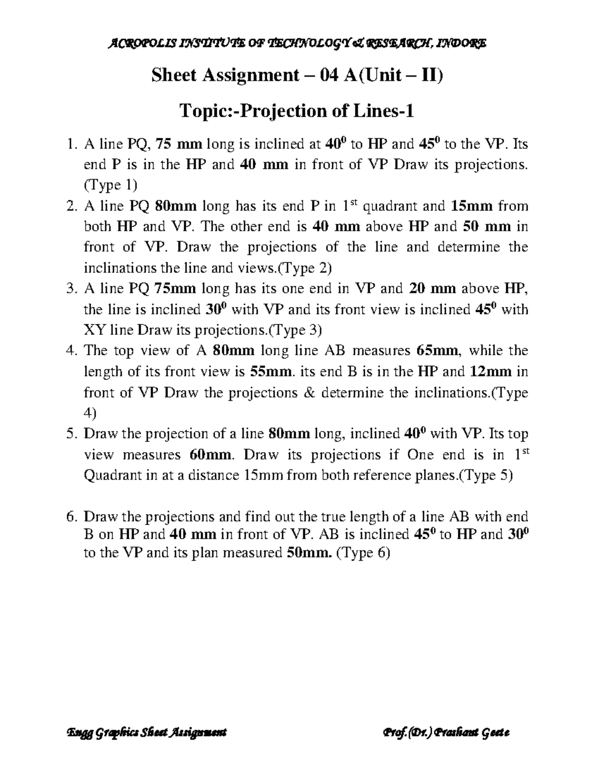 EG Sheet Assignment Questions CS3 Sheet No 4 - Engg Graphics Sheet Assignment Prof.(Dr ...