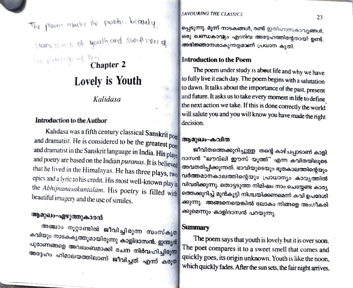 Lovely is youth - Poem by kalidasa. - S AVOURIN G THE C LASSICS 23 6 ...