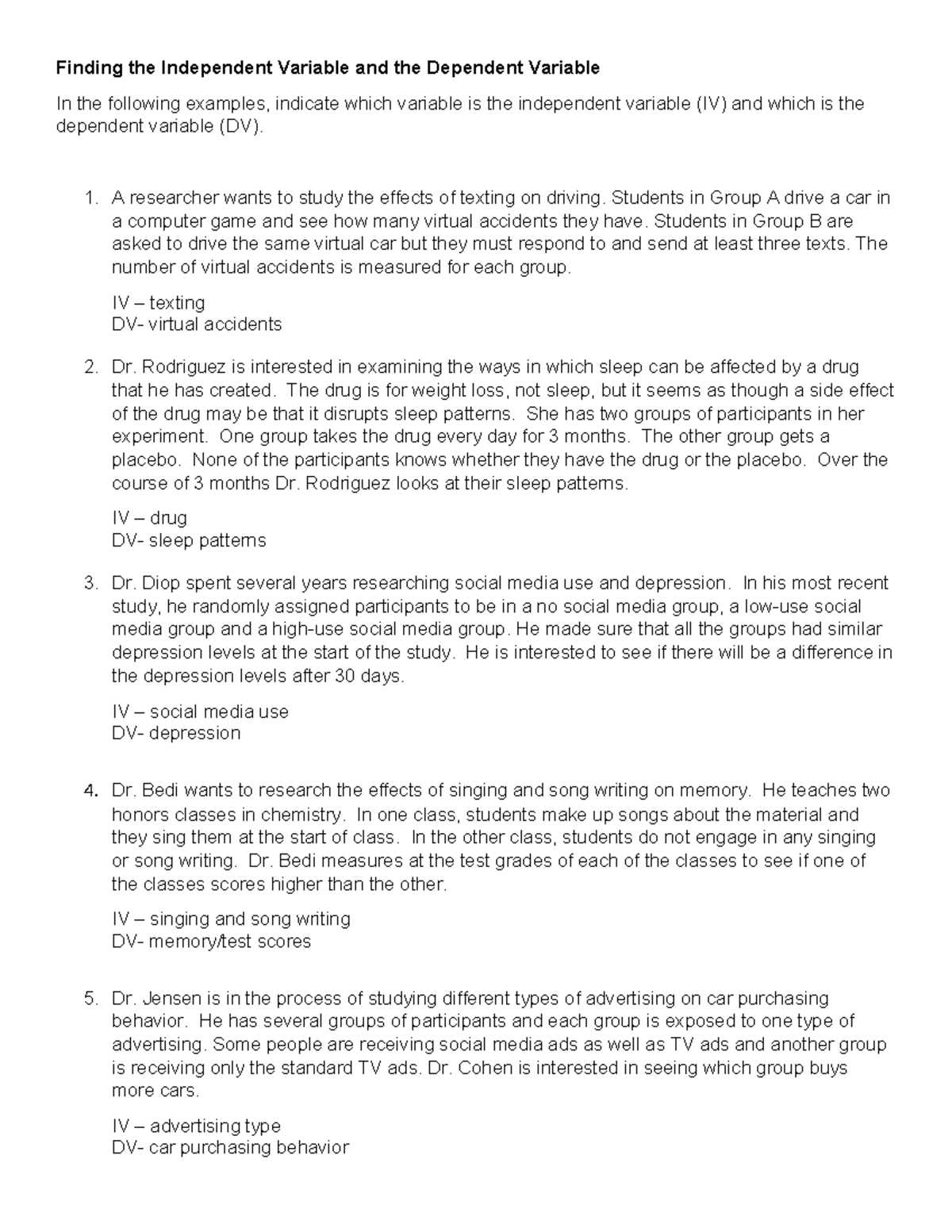Figuring Out IV and DVs WITH Answers - Finding the Independent Variable ...