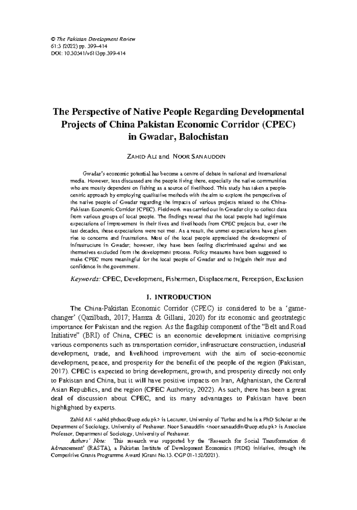 399-414 - Nothing - © The Pakistan Development Review 61:3 (2022) pp ...