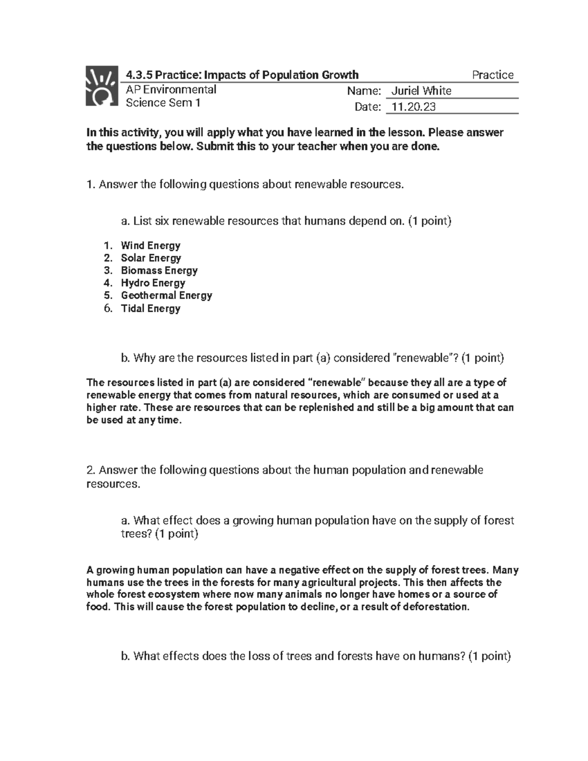4.3.5 Practice - Impacts of Population Growth (Practice) - 4.3 Practice ...