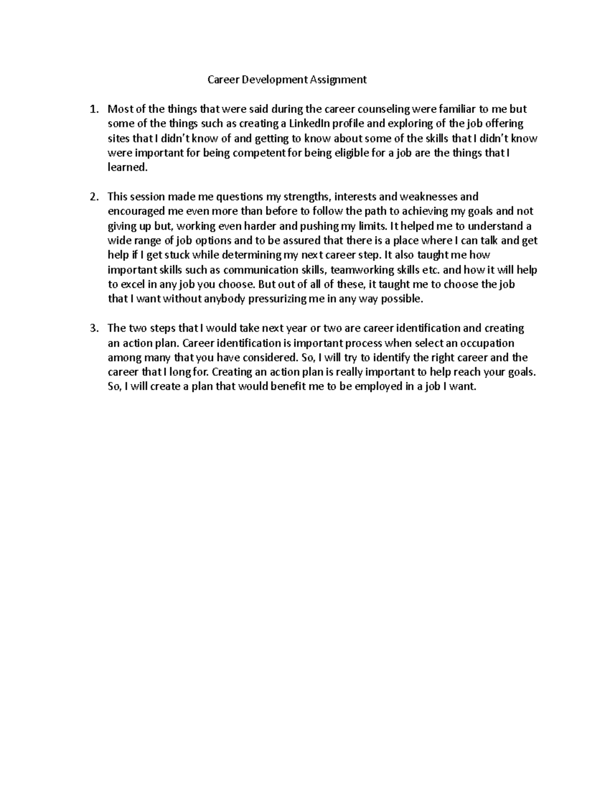 Career Development Assignment - This session made me questions my ...
